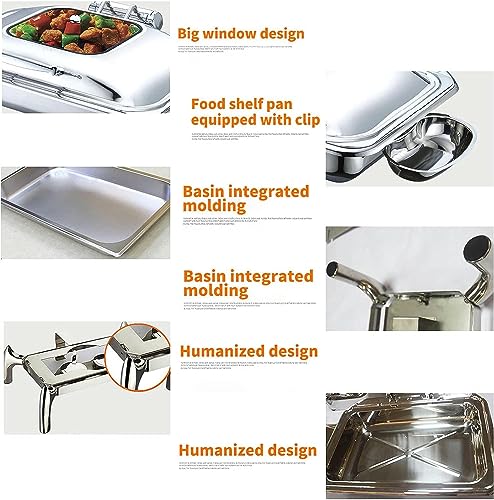 6 L Chafing Dish Set, Stainless Steel Buffet Server Warming Tray with Water Pan & Fuel Holders, for Restaurant Catering Parties Weddings Picnics Food Warmer
