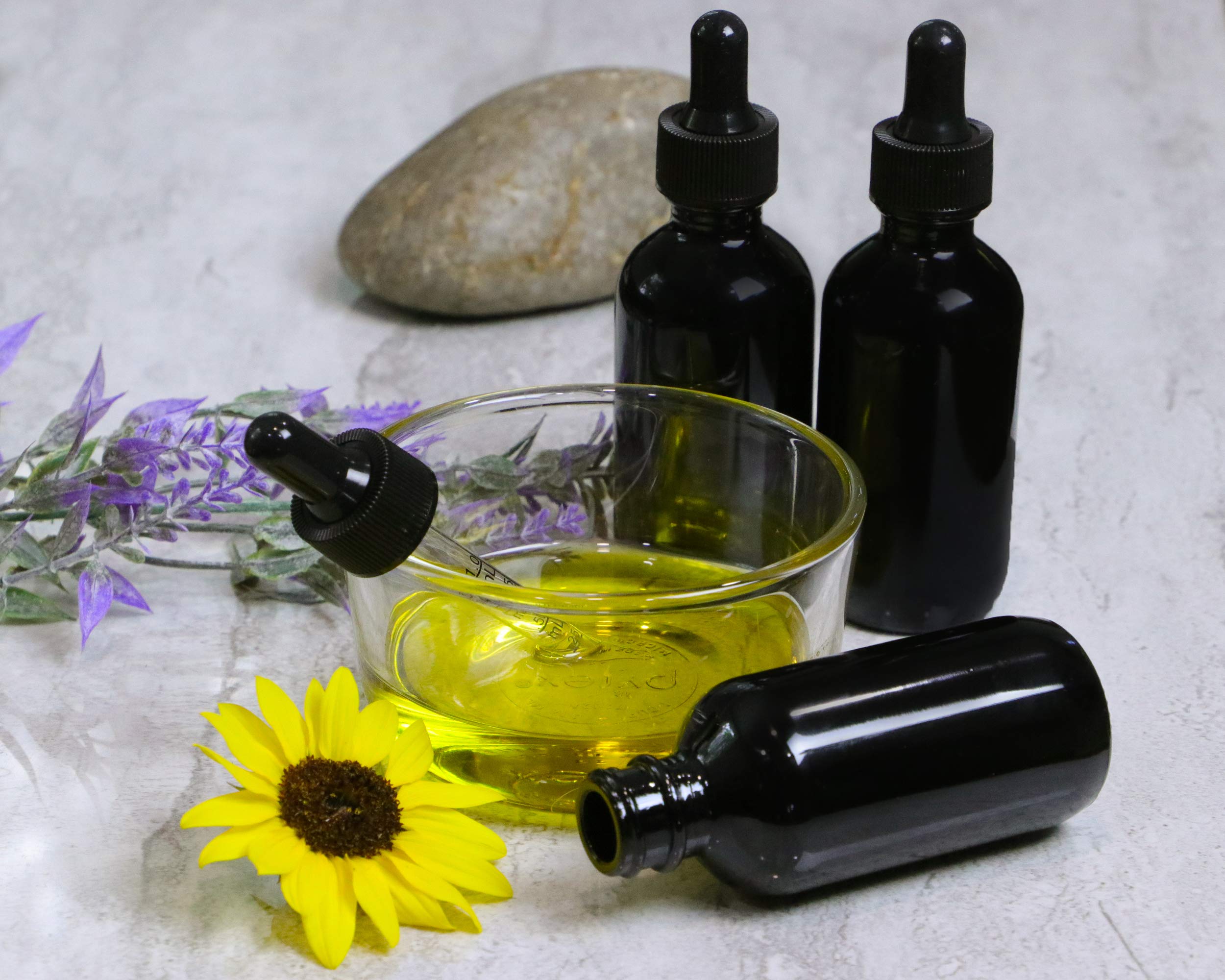 Brilliant Black 2-ounce Boston Round Tincture Bottles With Droppers- Black Glass Droppers for Essential Oils and Serums-Not Painted or Coated Complete UV Protection Bundled In 24 Pack For Bulk Needs