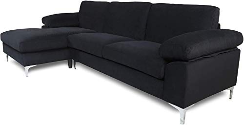 Restar Sectional Couch Left-Hand Facing, L-Shaped Couch for Family Living Room, Modern Large Velvet Sectional Sofa with an Extra-Wide Chaise Lounge (Black)