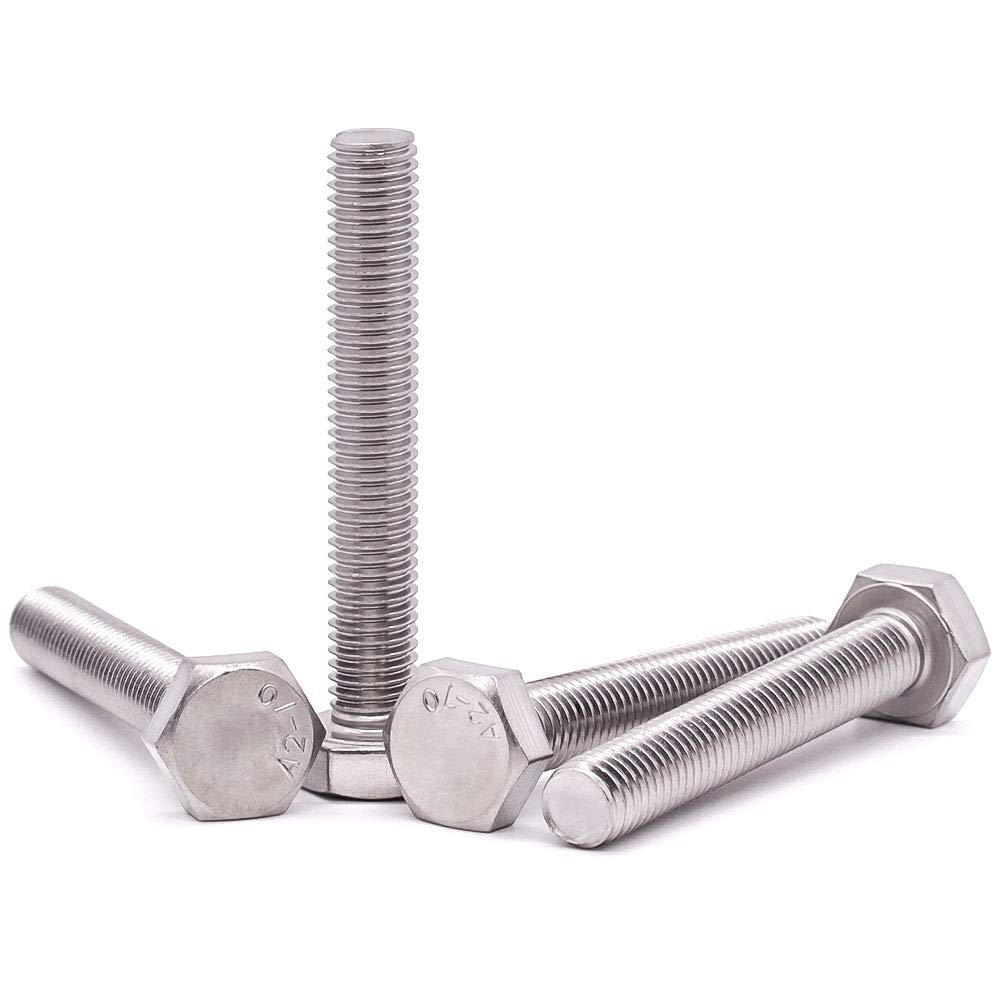 M12-1.75 x 60mm Stainless Steel Hex Bolts, 304 Stainless Steel 18-8, Hex Drive, Full Thread, Coarse Thread UNC, Plain Finish, 4 PCS