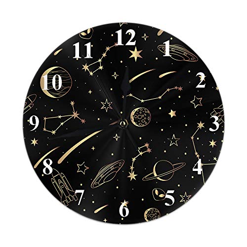 HGOD DESIGNS Space Round Wall Clock,Cosmic Objects On A Dark Background Round Wall Clock Home & Garden Wall Decorative for Bedroom Office School Art(10")