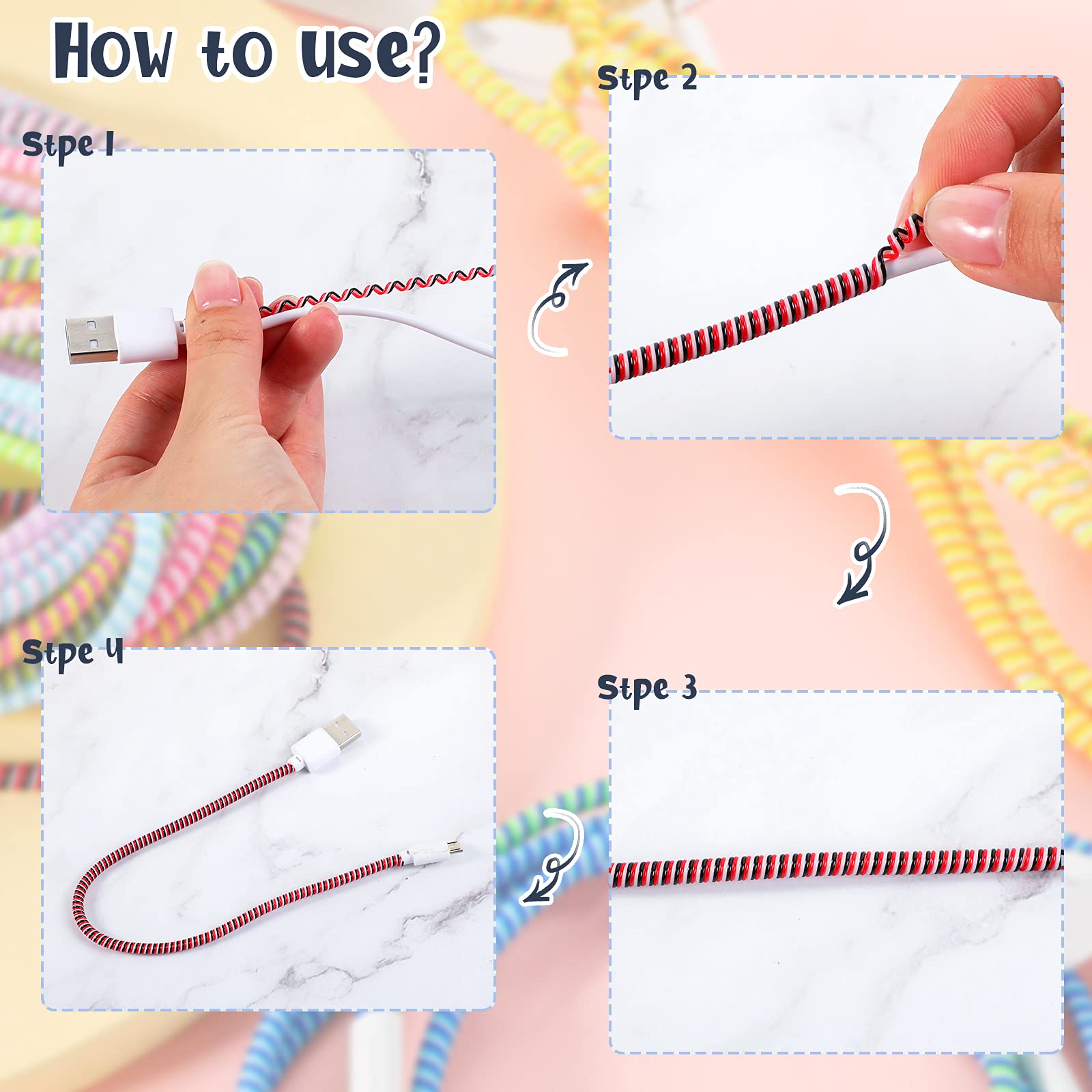 Frienda 15 Pcs Spiral Cable Protector Colorful PVC Spiral Phone Charger Headphone Cable Saver for USB Data Wire, Prevent Pets(45.3 Inch)