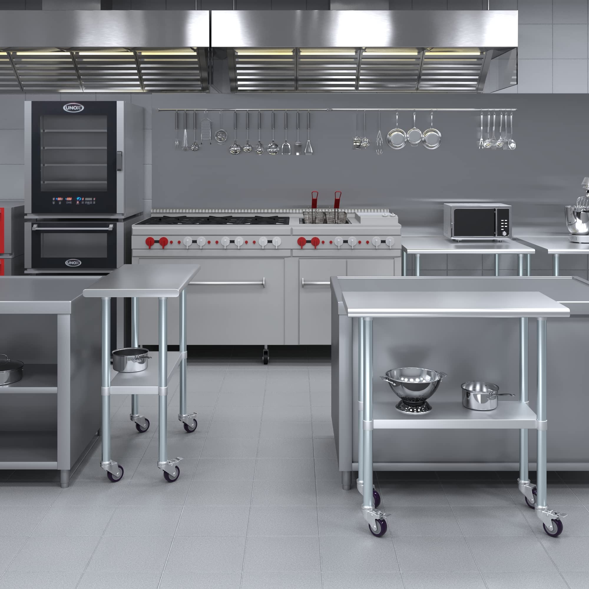 AmGood 18" X 36" Stainless Steel Work Table with Under-Shelf & 4 Wheels | Laundry Garage Utility Bench | Prep Worktable | Kitchen Island Food Prep | NSF Certified
