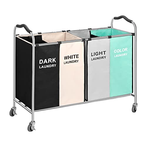 320L Laundry Basket Sorter, 4 Section Laundry Hamper Bag Closet Storage Organizer for Dirty Clothes in Laundry Room Bedroom Storage Organization (4-Section GREEN)