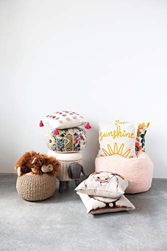 Creative Co-Op Sunshine Embroidered Square Cotton Pillow, 1 Count (Pack of 1), Mustard