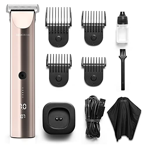 Memorism Blizz CS7 Menâs Cordless Hair Clipper for Home and Barbershop - with T-Blade Clipper and Stainless Steel/Ceramic Blade, 4 Adjustable Length Guards, Waterproof, LED Display (Rose Gold)