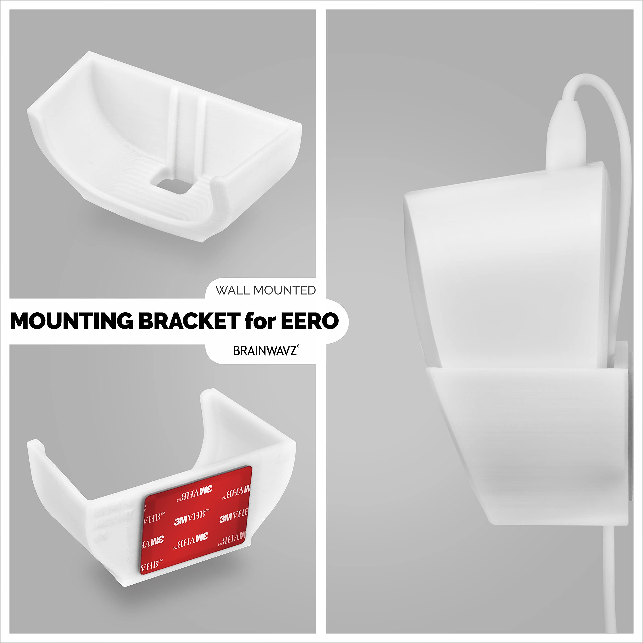 Screwless Wall Mount for Eero 6 Mesh WiFi Holder, Custom Design (NOT Compatible with Eero Pro 6 / Beacon), Strong VHB Adhesive, No Tools, No Mess, White by Brainwavz