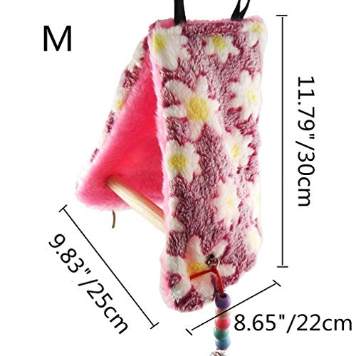 Bird Plush Perch Tent Winter Warm Triangle Hammock Nest Bed for Parrot Budgie Parakeet Cockatiel Lovebird (M)