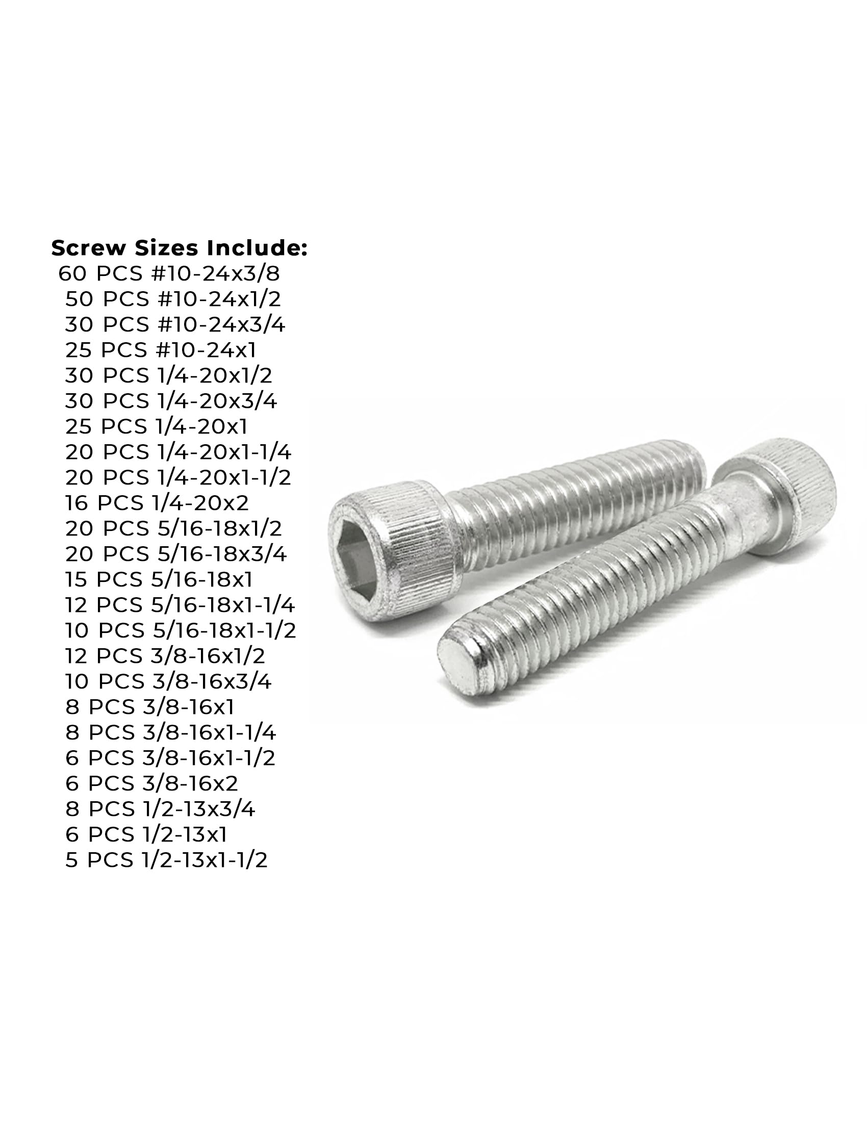 Inch 18-8 Stainless Steel Allen Socket Head Cap Screws Coarse Bolts Assortment - 453 PCS
