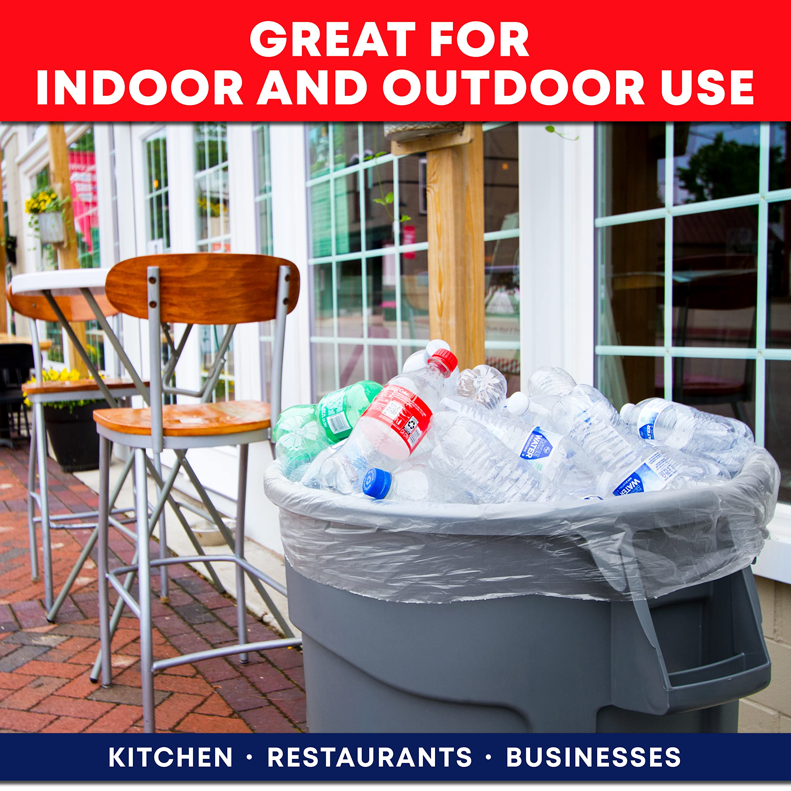 33 Gallon Clear Trash Bags (Value 250 Bags) Large Clear Plastic Bags, Great for Recycling 30 Gallon - 32 Gallon - 35 Gallon. High Density Bag