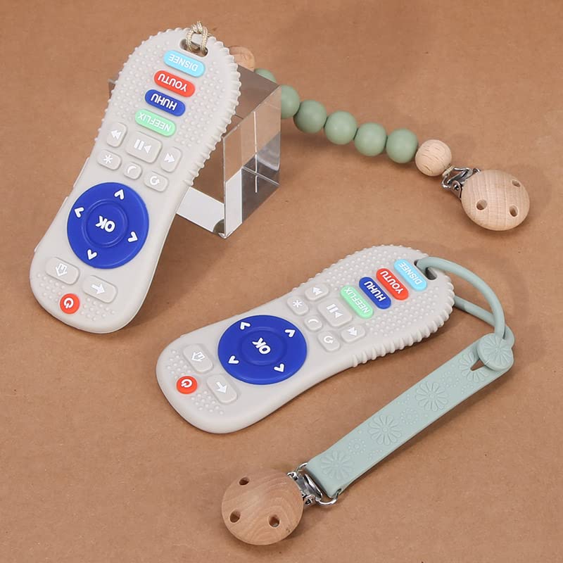 2 Pack Remote Teether for Baby, Teething Toys for Babies 3-6-12 Months TV Remote Control Shape Silicone Baby Hand Teethers -Infant Chewing Toys for Sucking Needs-Safety Tested