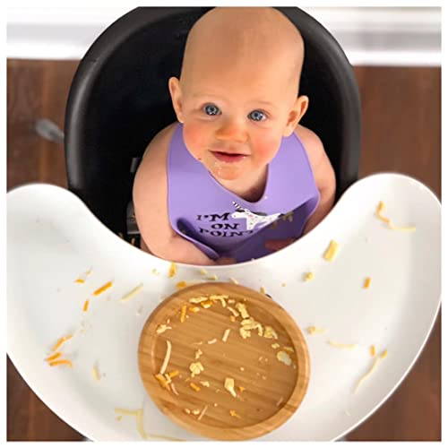 Avanchy Classic Baby Plates Non Divided Bamboo with Suction for Babies Kids Toddler Food with Silicone Spoon for Feeding, Black