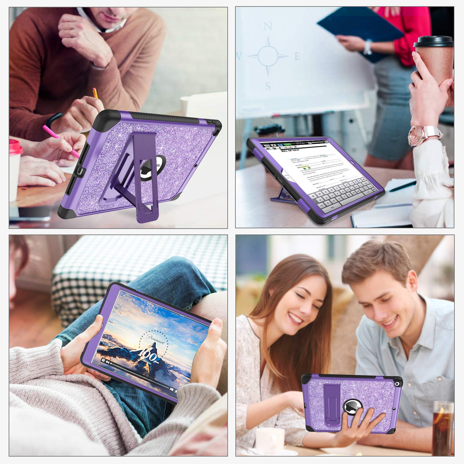 BENTOBEN for iPad 9th Generation Case with Kickstand, iPad 8th / 7th Generation Case Glitter Sparkly 3 Layers Shockproof Full Body Protective Girls Tablet Cover for iPad 10.2" 2021/2020/2019,Purple