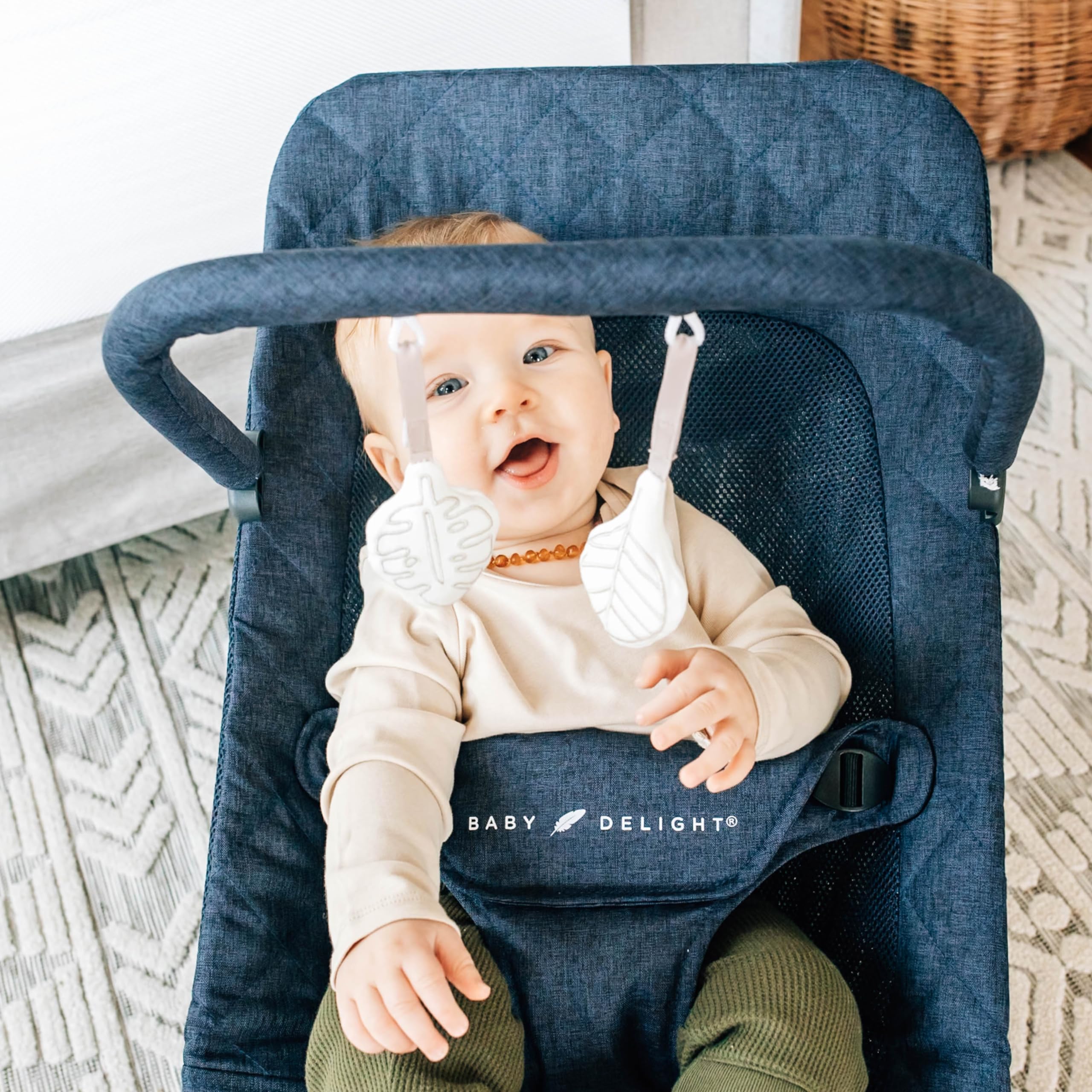 Baby Delight Alpine Deluxe Portable Bouncer, Infant, 0 – 6 Months, Quilted Indigo