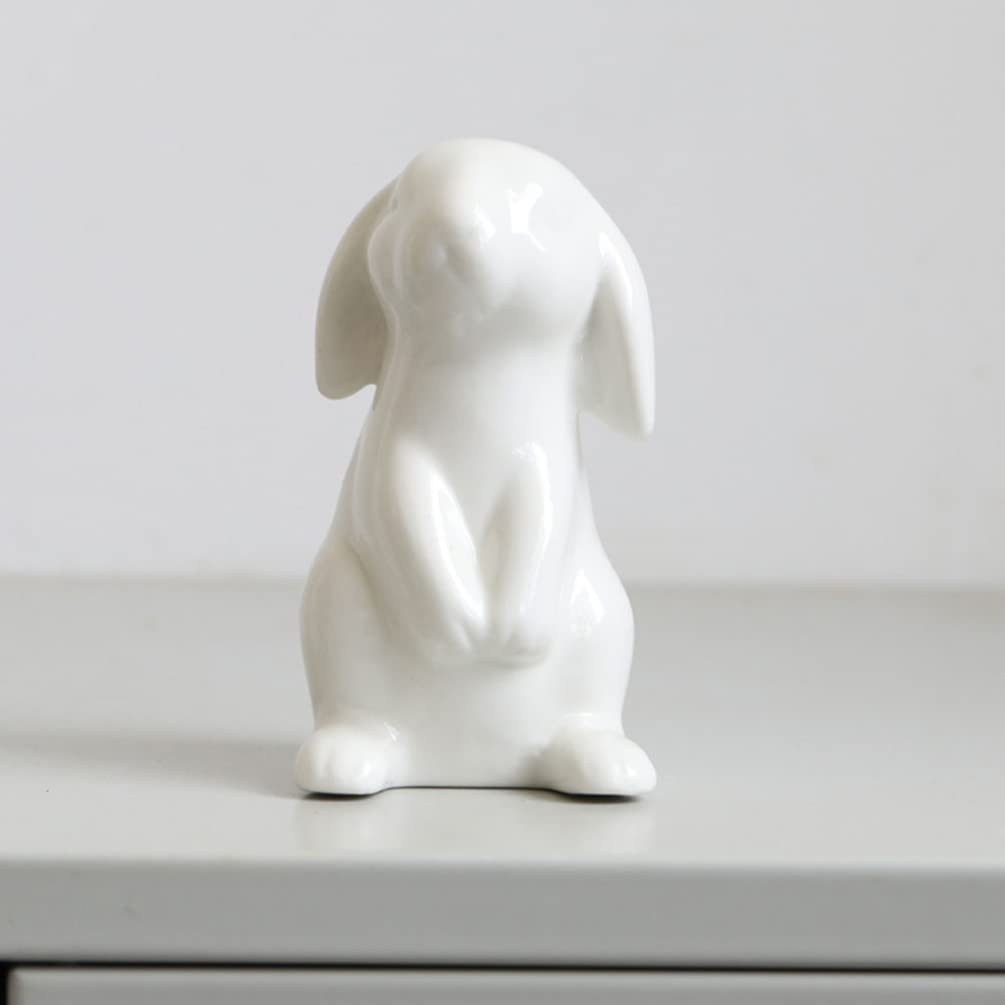 4Pcs Easter Rabbit Figurine Ceramic Bunny Statues Mini Garden Ornaments Easter Party Decor for Lawn Table Office