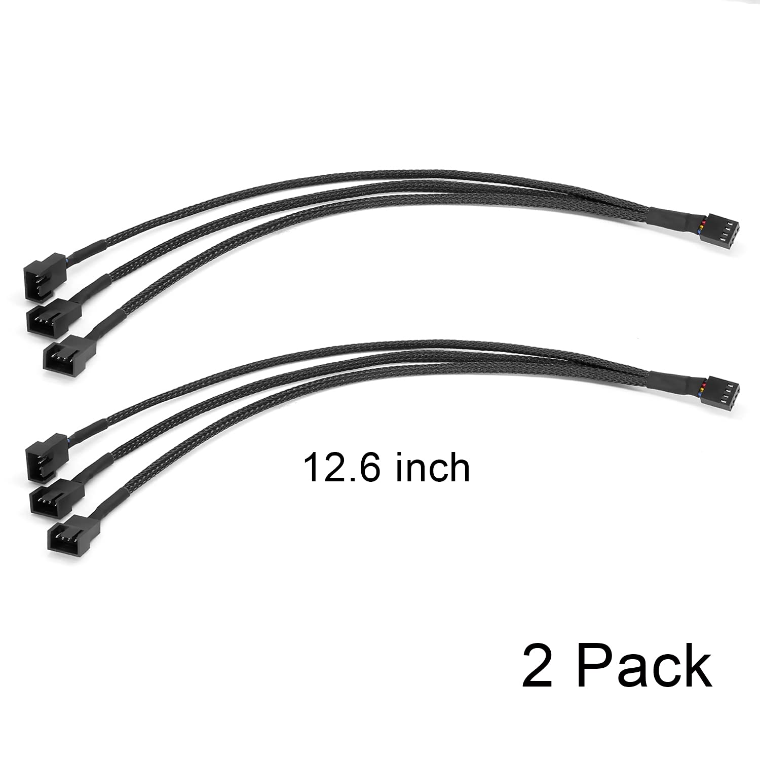 Gavemi Fan Splitter, PWM 4 Pin PC Case Fan Splitter Adapter Cable Compatible 3 Pin Fan, 12.6 inches