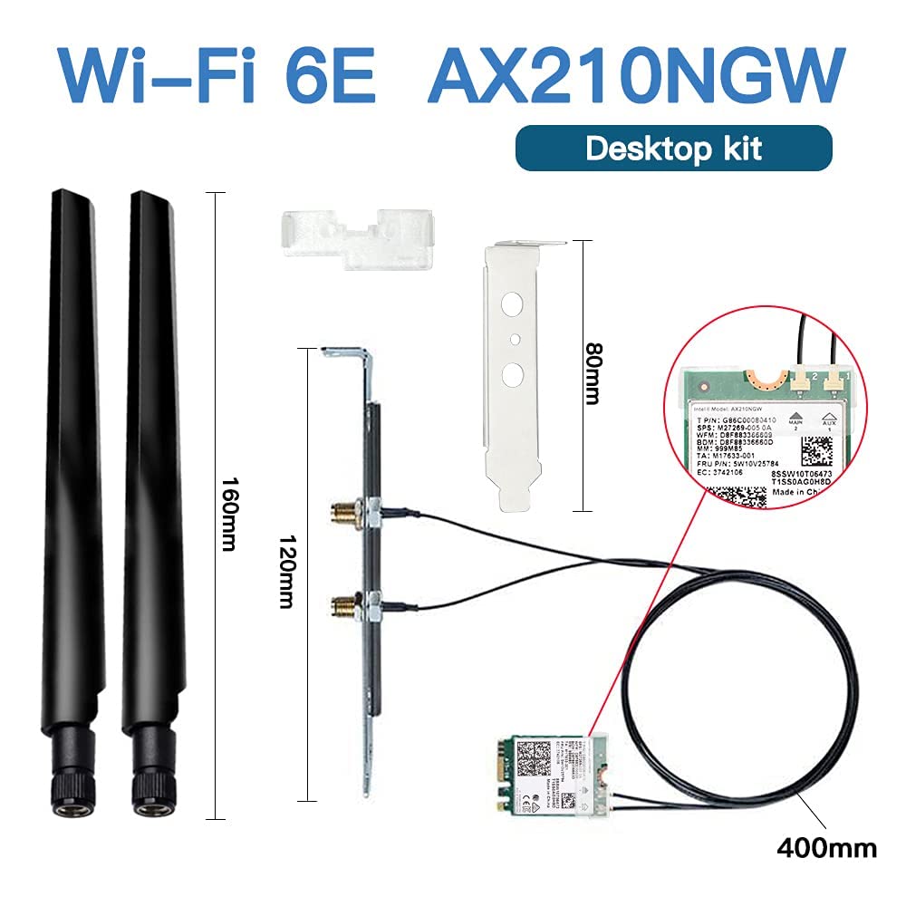 AX210 WiFi 6E WiFi Card M.2 NGFF Mini Desktop kit Adapter 6GHz BT5.2 Wireless 802.11ax 5400Mbps 2.4Ghz 5Ghz Support OFDMA MU-MIMO AX210NGW Gigabit Network Card
