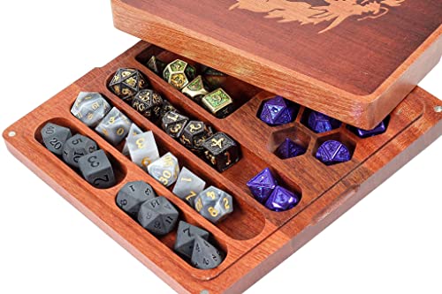 3DEGOS Portable Dragon Wooden Dice Box, Dice Tray for Dungeons and Dragons, DND Dice Set, Gifts, D&D, D and D, Pathfinder, Accessories, D20, Polyhedral, Resin Dice, Metal Dice, Bag, Tower