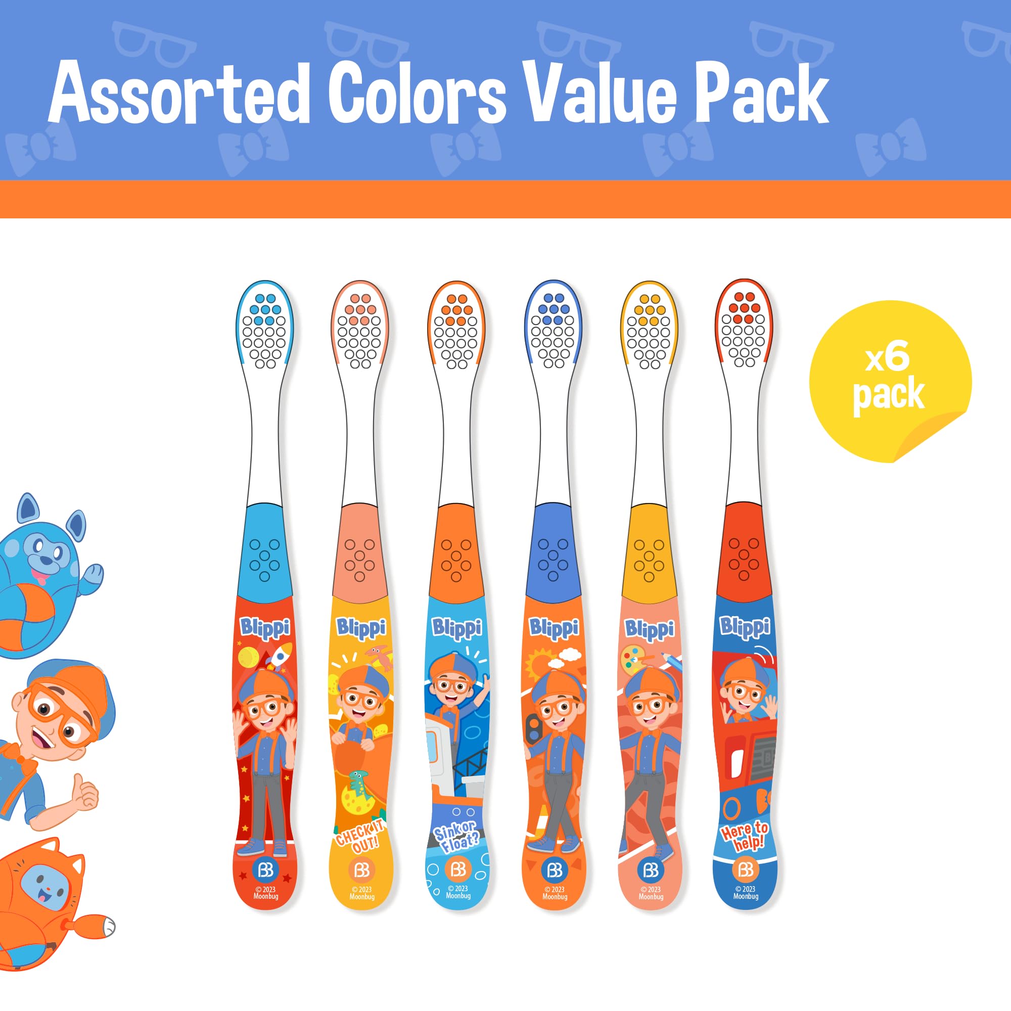 Brush Buddies Blippi Kids Toothbrushes, Manual Toothbrushes for Kids, Toothbrush for Toddlers 2-4 Years, Blippi Childrens Toothbrush, Soft Toothbrushes, 6PK