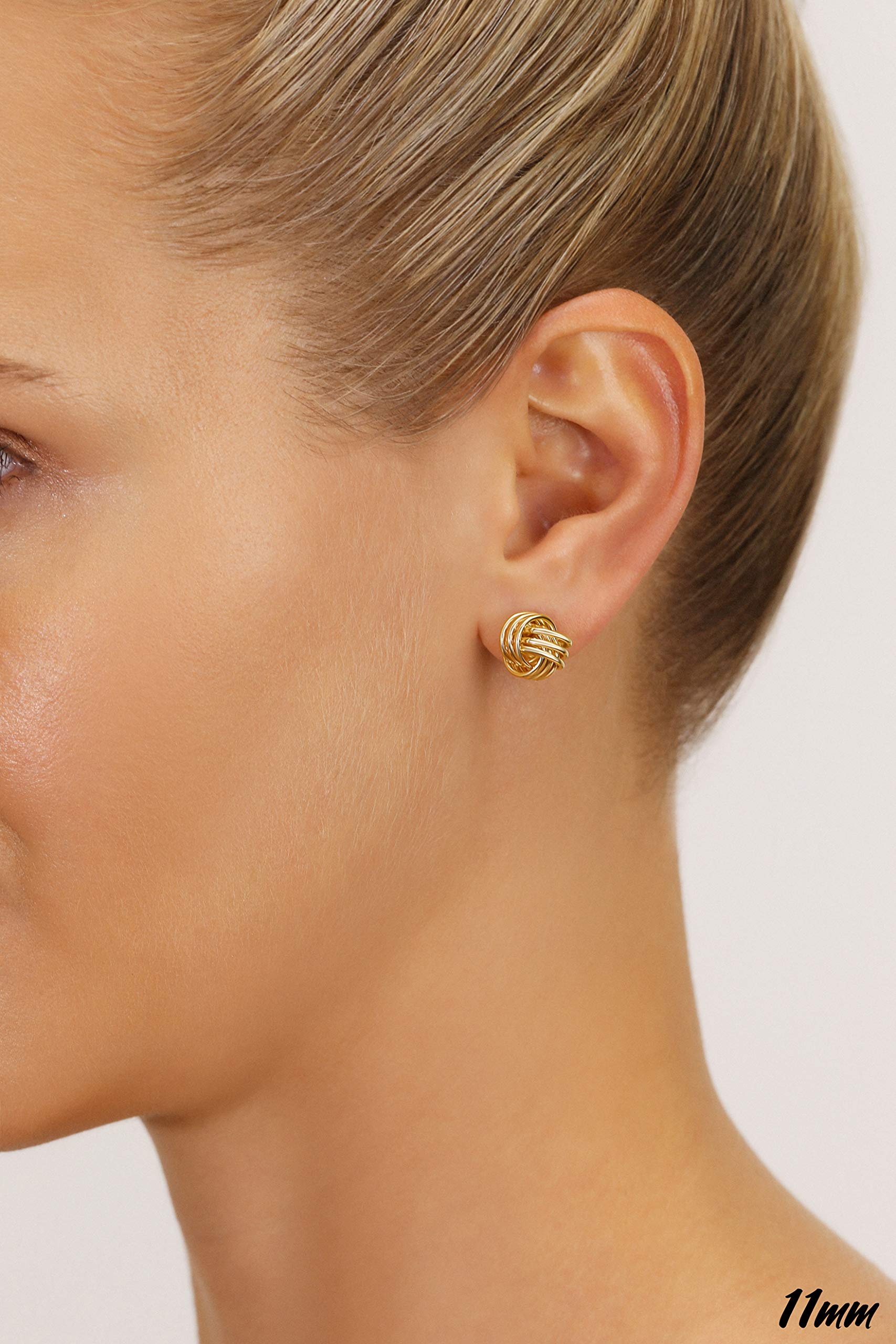 14k Gold Love Knot Stud Earrings, 11mm Diameter (Yellow Gold)……