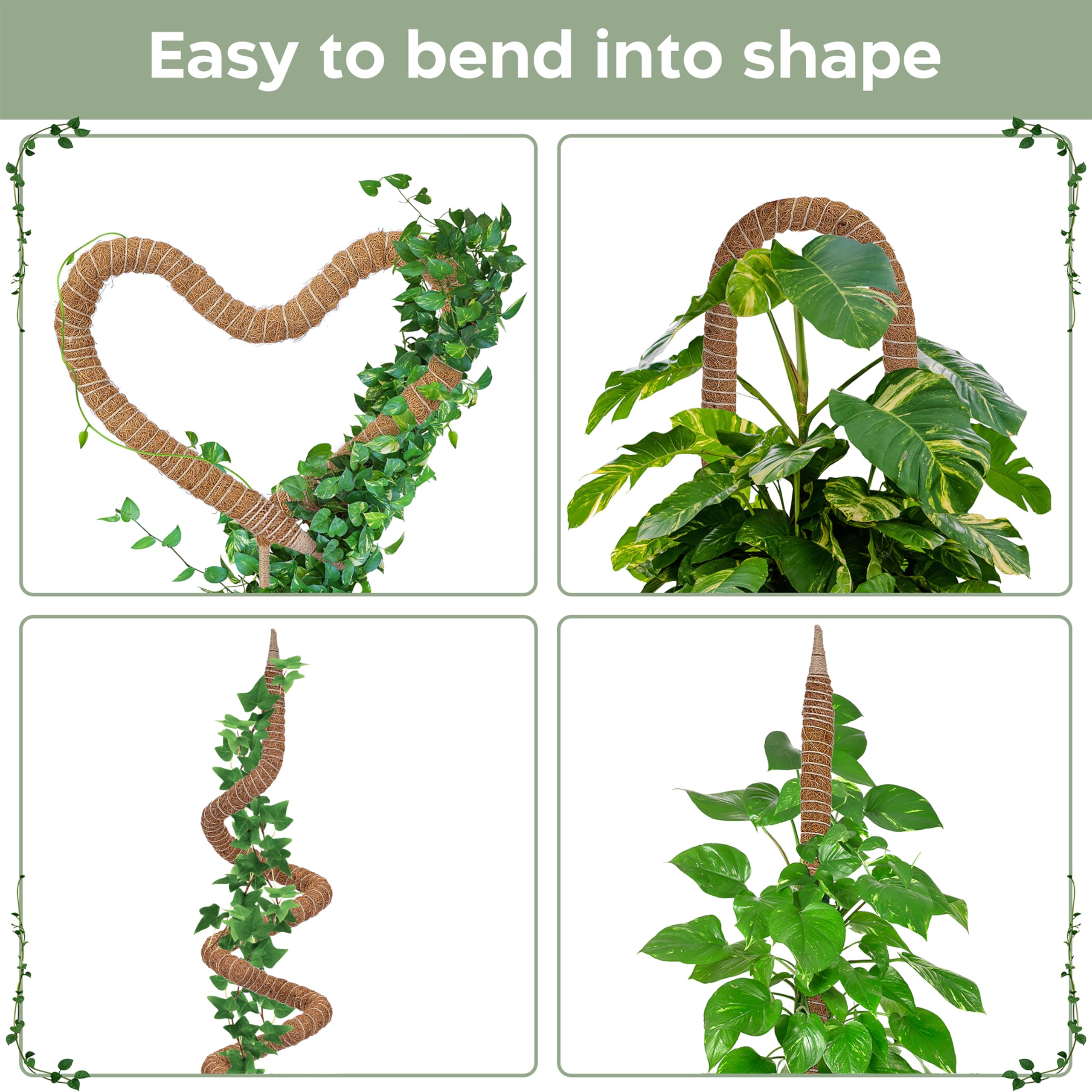 2 Pack Moss Pole - 25'' Bendable Monstera Plant Support - Plant Trellis Moss Pole for Plants Monstera - Moss Poles for Climbing Plants - Plant Sticks Support Plant Stakes for Indoor Plants Potted