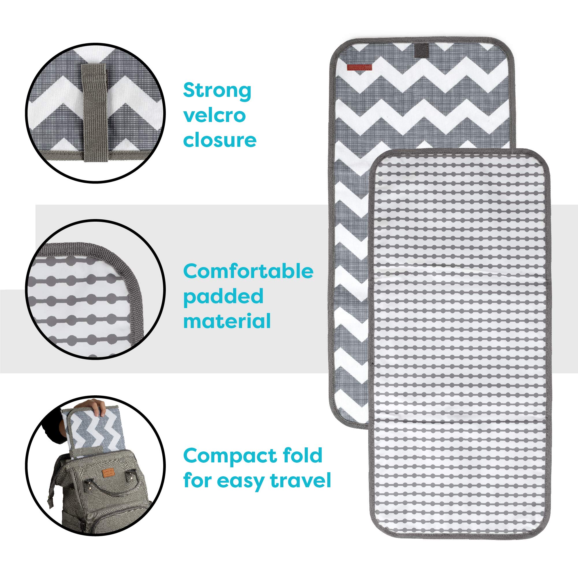 Baby Portable Diaper Changing Pad, Travel Mat Station for Infants and Newborns - (Chevron) Small and Compact Design