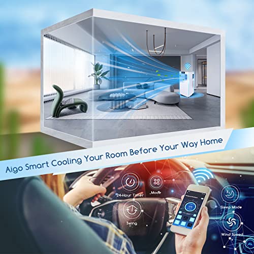 Aigostar Portable Air Conditioners, 10000 BTU(6500 BTU SACC)Smart 4-in-1 Dehumidifier, Fan, AC Unit, WIFI App & Remote Control, Compatible with Alexa & Google Assistant, 24H Timer, Window Kit, White