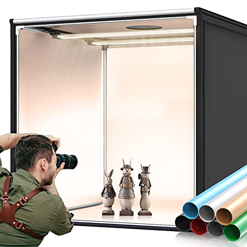 FOSITAN Bi-Color Photo Light Box 35’’/90cm Portable Shooting Tent Photo Box with 7 Color Backgrounds, 252 LED Beads, 360 Degree Rotated Light Board, 2600-8500K(±200K), CRI 92+