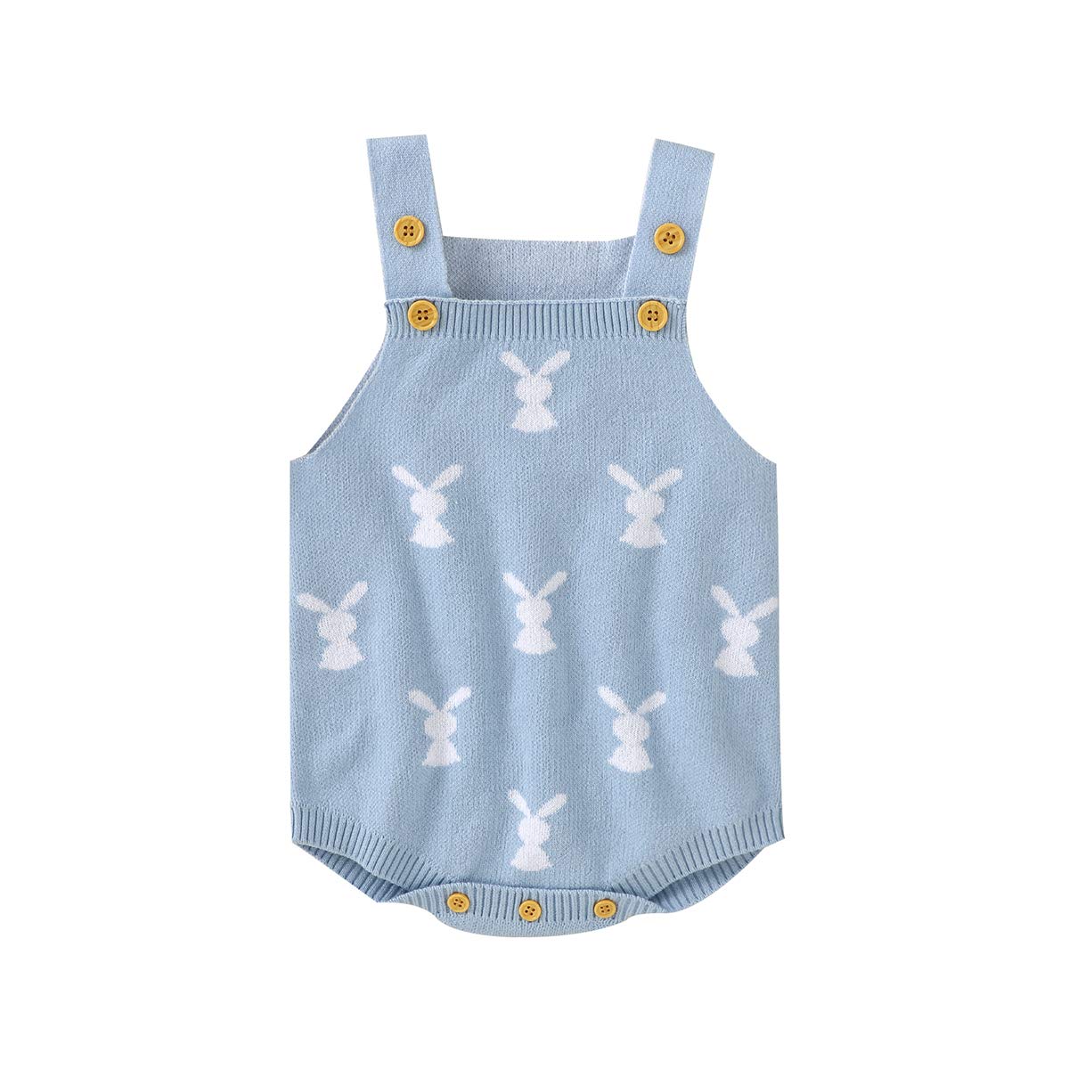 Baby Girl Boy Easter Bunny Romper Sleeveless Knitted Bodysuit Jumpsuit My 1st Easter Outfit Cute Clothes (Rabbit Onesie- Blue, 6-12 Months)