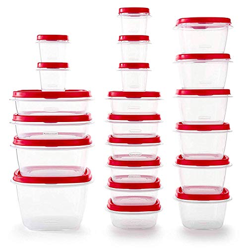 Rubbermaid Premium Modular Food Lids | 2-Pack | 18-Cup Stacking, Space Saving Plastic Storage Containers & Lids Food Storage Containers, Set of 21 (42 Pieces Total), Racer Red