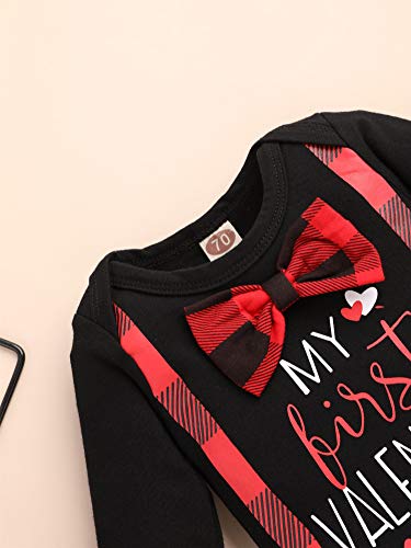 Baby Girl Boy Valentine Clothes My First Valentine’s Day Romper Top Cute Pant Newborn Infant 2Pcs Outfit (black, 3-6M)