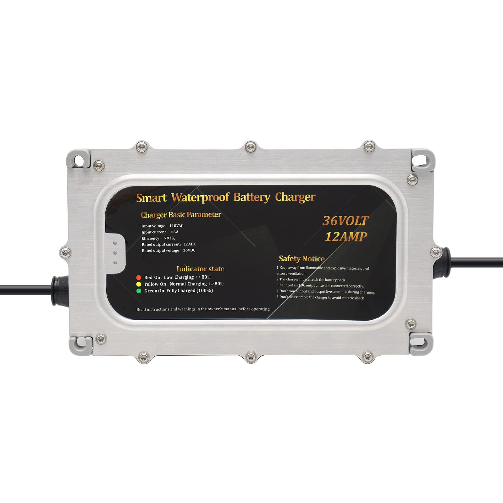 Generic 36 Volt 12 AMP Waterproof Golf Cart Battery Charger for 36 Volt Club CarYamaha with Crowsfoot Style Connector Crows Foot Plug Waterproof IP68