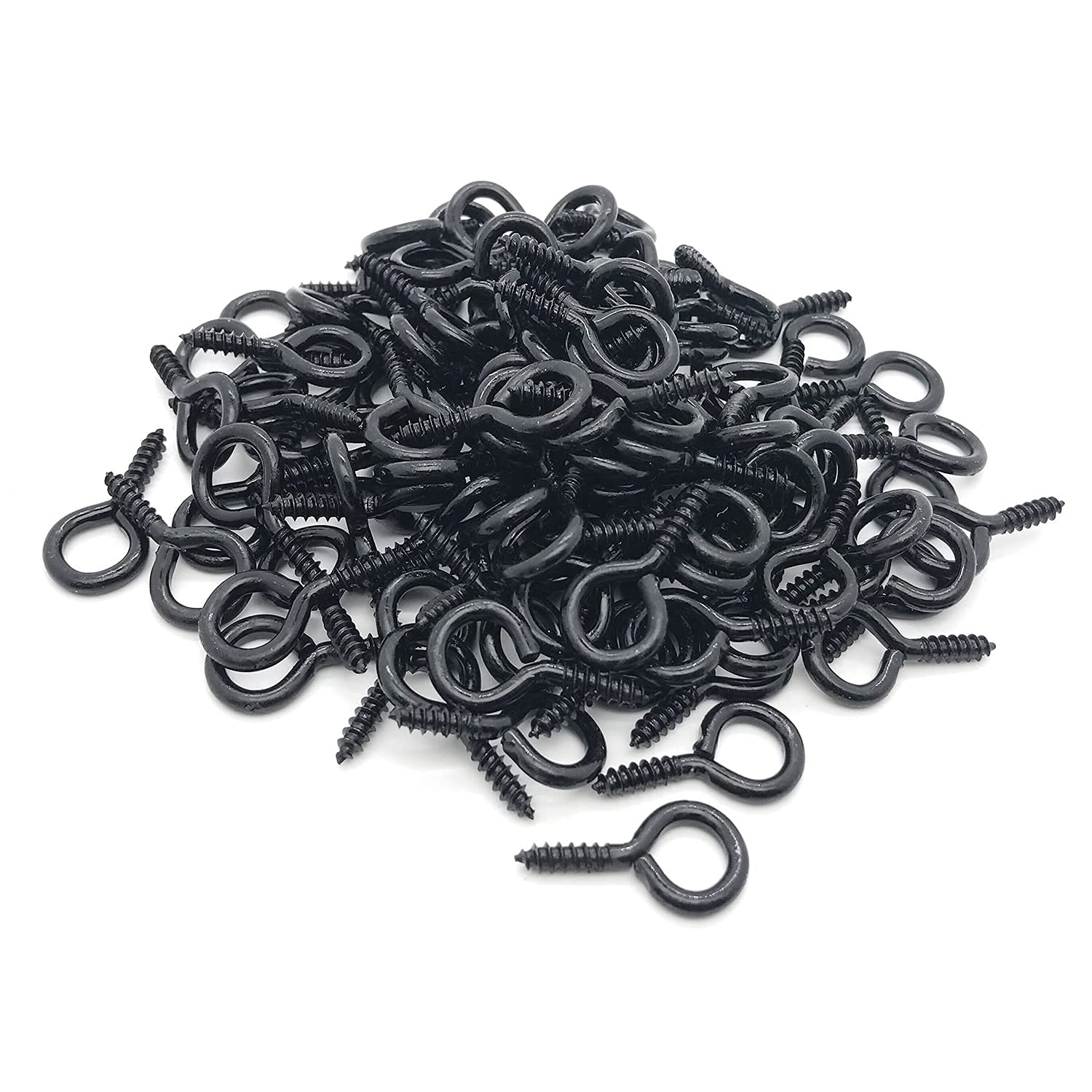 Screw Eyes, 1 Inch Metal Eye Hook, Zinc Plated Self Tapping Screw Hooks Ring, Eyelet Screws Black 120 Pcs