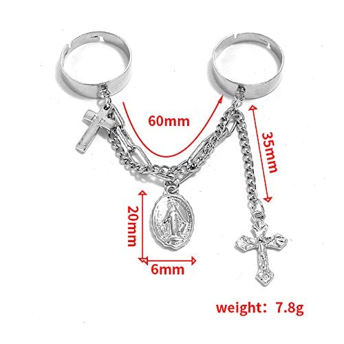 17Pcs Adjustable Punk Chain Rings Set, Vintage Knuckle Gothic Rings Set Alloy Biker Obsidian Chain Open Rings, Stackable Hollow Carved Finger Rings Midi Rings Joint Jewelry for Women (Silver)
