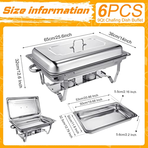 6 Pcs Chafing Dish Buffet Set 8 Qt Stainless Steel Chafer Complete Set Catering Buffet Servers and Warmers with Foldable Frame, Food Pan, Fuel Holder and Lid for Parties Banquet Wedding (Full Size)