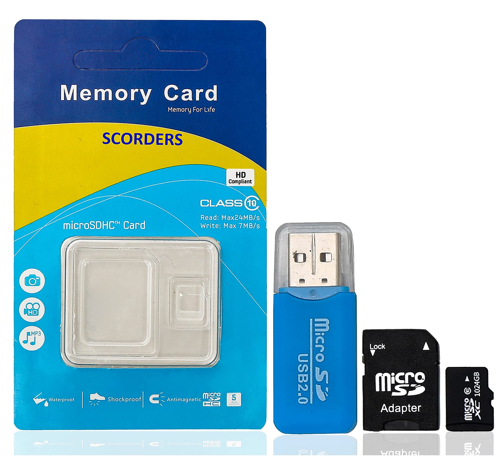 Micro SD Card 1 Tb | USB Adapter | SD Card Adapter | Pack of 3 | 10MB/s Transfer Rate | Plug and Play | All OS Compatible | Reliable and Stable Products | Large Storage Capacity (Blue)