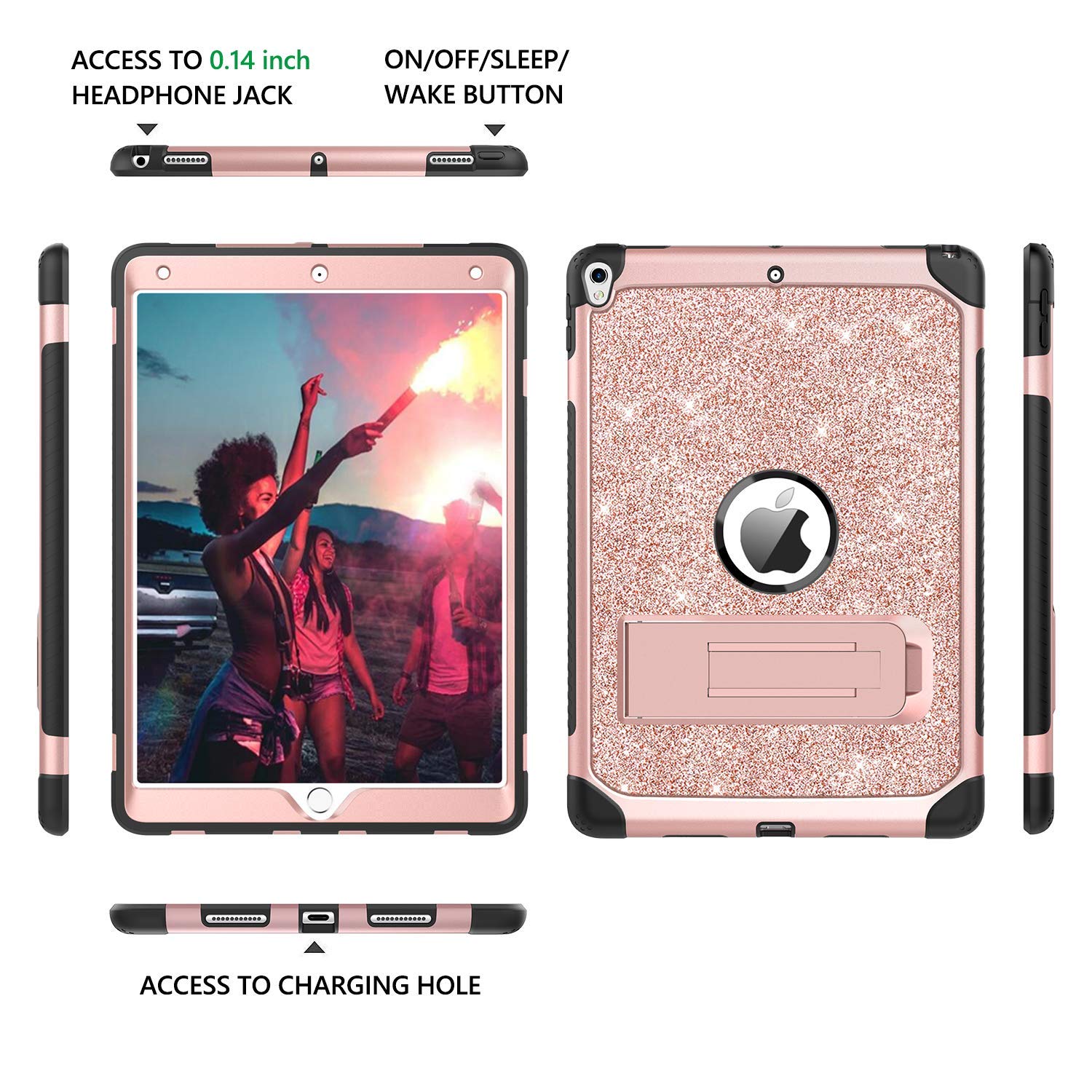BENTOBEN for iPad Air (3rd Gen) 10.5" 2019 Case, iPad Pro 10.5" 2017 Case,Glitter Sparkly 3 Layers Heavy duty Shockproof Protective Hybrid Hard PC TPU Bumper Kickstand Kids iPad Air 3 Cover, Rose Gold