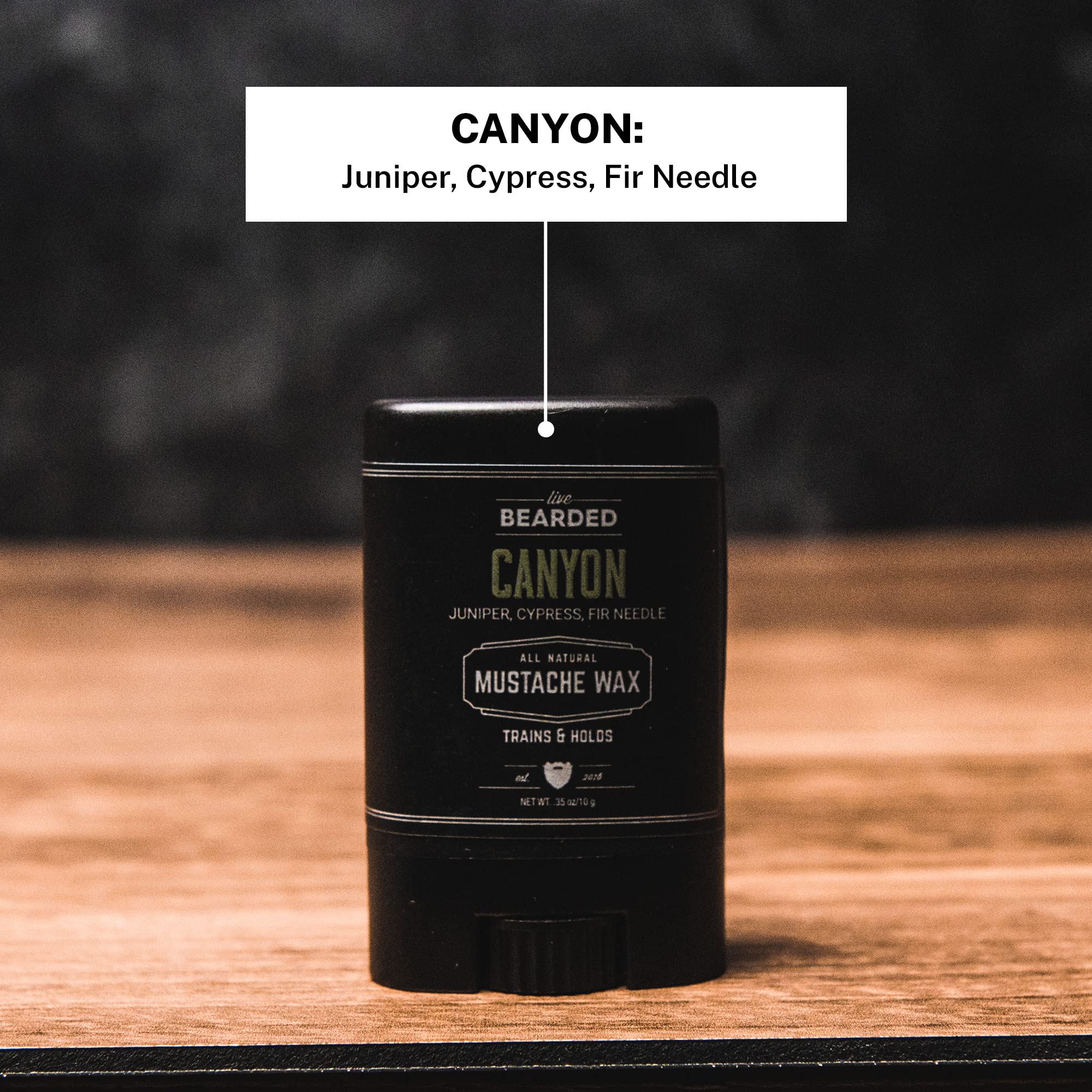 Live Bearded Mustache Wax Stick, 0.35 oz - Made in the USA with All-Natural Ingredients - Medium Hold Stache and Beard Styling for Men | Canyon Scent - Juniper, Cypress, Fir Needle