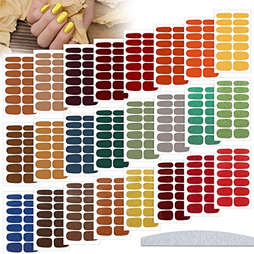 336 Pieces 24 Sheets Thanksgiving Full Nail Stickers Fall Nail Wraps Self Adhesive Nail Decal Polish Strips Manicure Kits with Nail File for Women Girls Nail Decor(Simple Color,Simple Style)