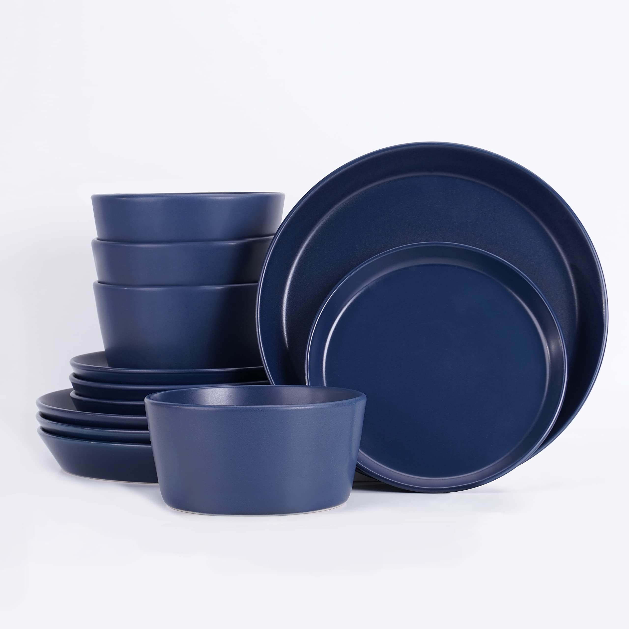 12 Piece Dinnerware Set, Stoneware dish set Service for 4, Kitchen Plates And Bowls Set,Blue Dinnerware SetâŠ
