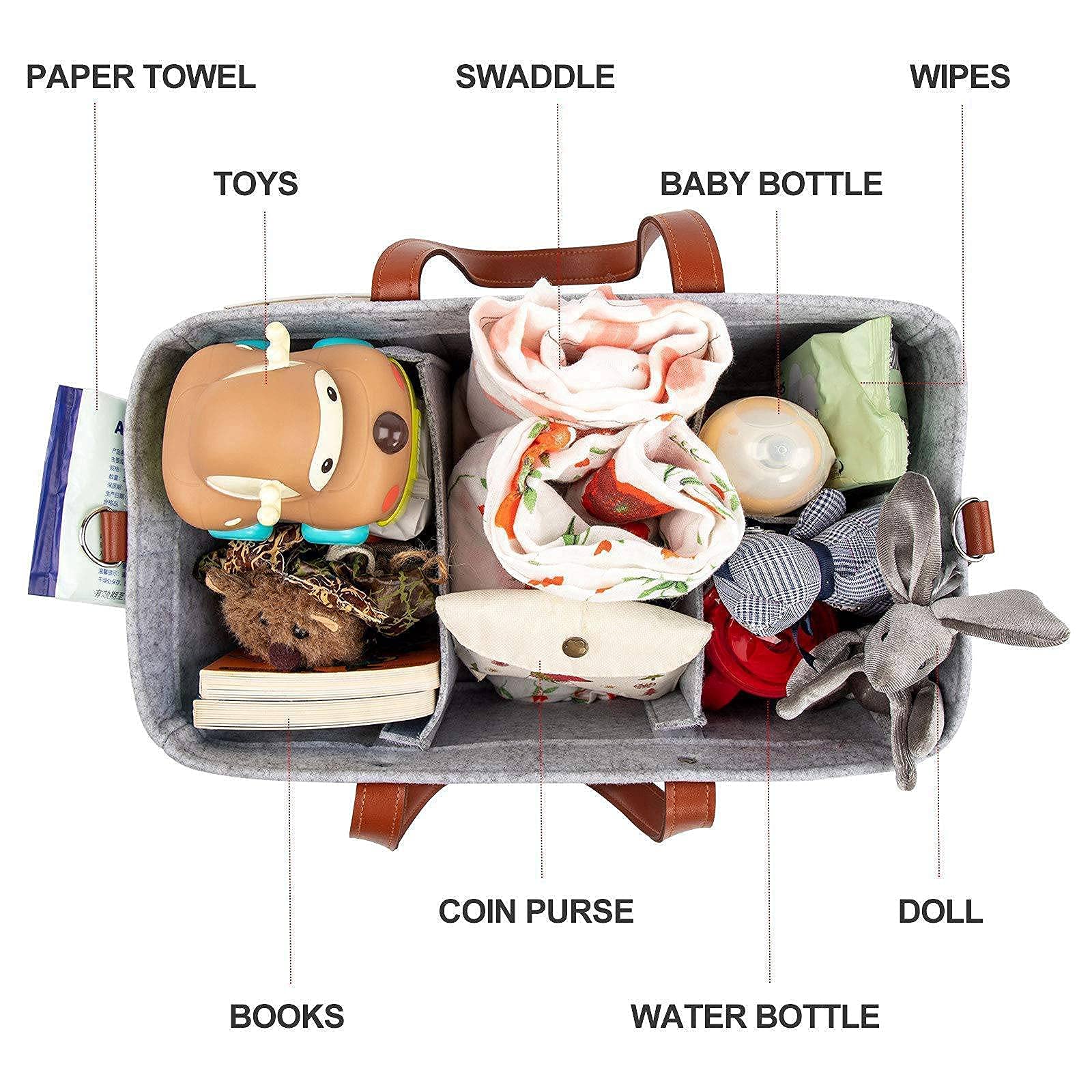 Gfhrisyty Baby Diaper Caddy Organizer for Hanging Portable Nursery Storage Bin Diaper Holder Storage Basket for Car and Baby Shower, Gray