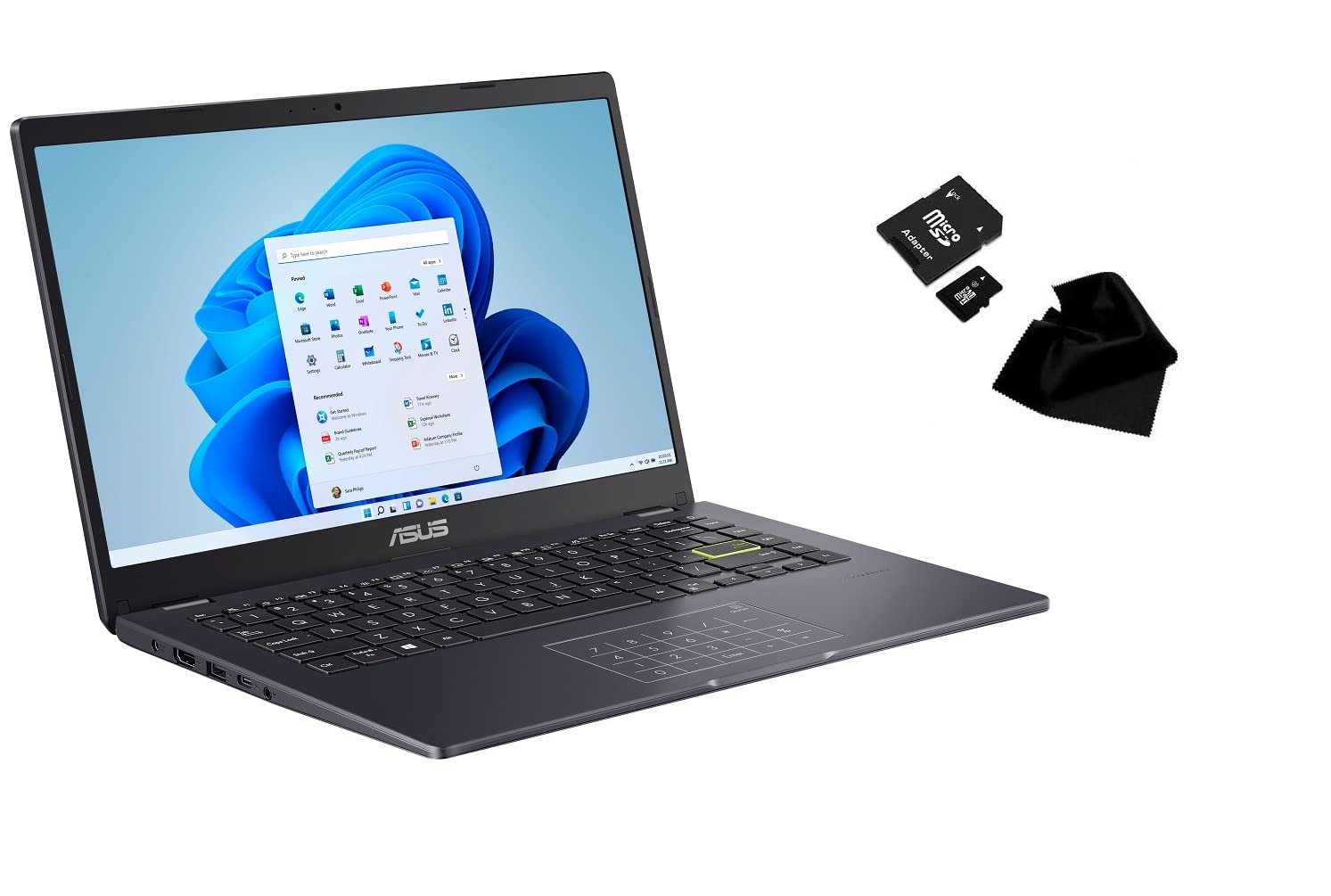 Newest Flagship ASUS E410, 14" HD (1366 x 768), Intel Pentium N4020, 4 GB LPDDR4, 64GB eMMC, Intel HD Graphics 500, Windows 10 Home in S Mode, Black, with Kwalicable Accessory Bundle
