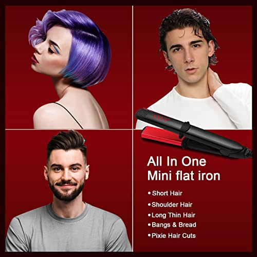 AXUF Mini Dual Deluxe Styler,Mini Flat Iron Add Straighten & Curls Hair Straightener, 3/4 Inch Travel Flat Iron for Short Hair, Curls Bangs