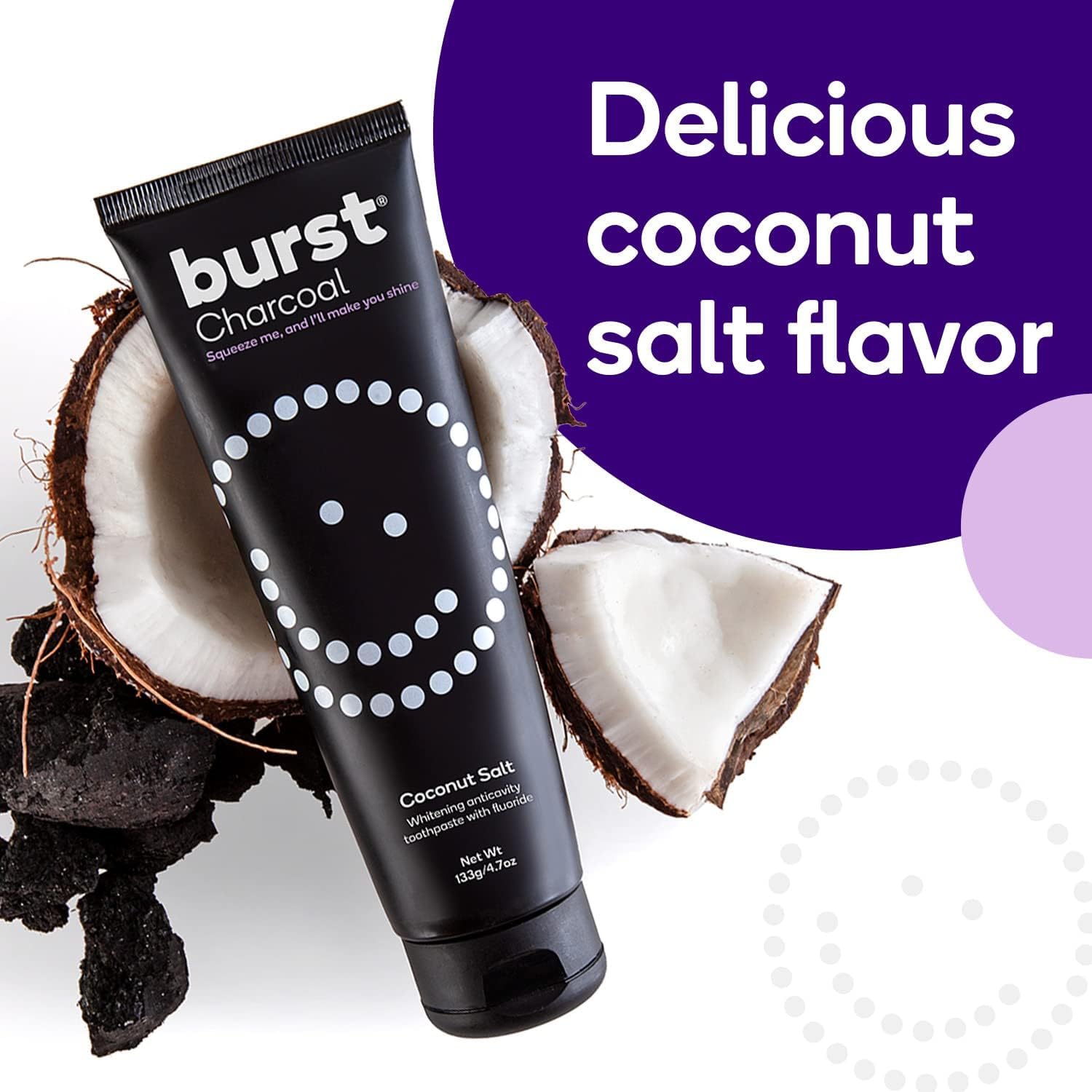 BURST Charcoal Whitening Toothpaste for Adults (4.7oz/2 Pack) | for Sensitive Teeth with Cavity Fighting Fluoride & Xylitol | Vegan | Gluten & SLS Free | Coconut Salt