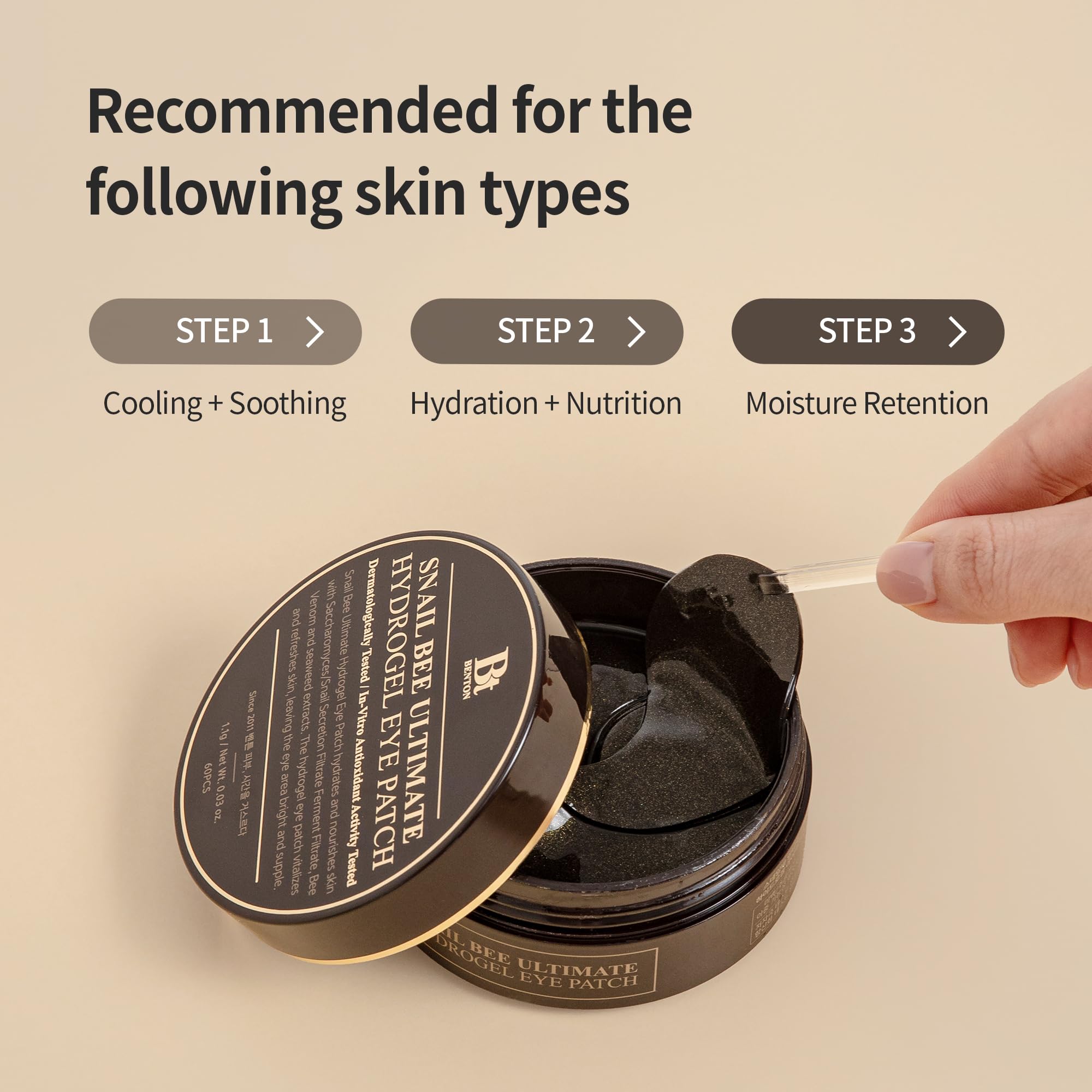 BENTON Snail Bee Ultimate Hydrogel Eye Patch (60pcs) - Hydrating Eye Patches | Snail Mucin Eye Patches | Reusable Eye Patches | Cooling Eye Patches