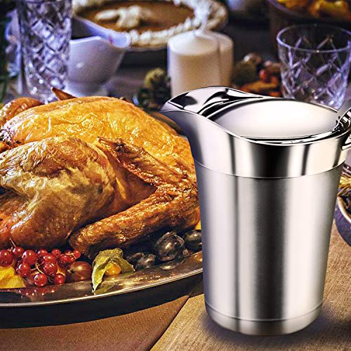 IAXSEE Gravy Boat 26oz Extra Large Double Insulated 304 Stainless Steel, Gravy Warmer, Double Wall Creamer Pitcher and Caramel Sauce for Coffee, Stainless Steel Pitcher