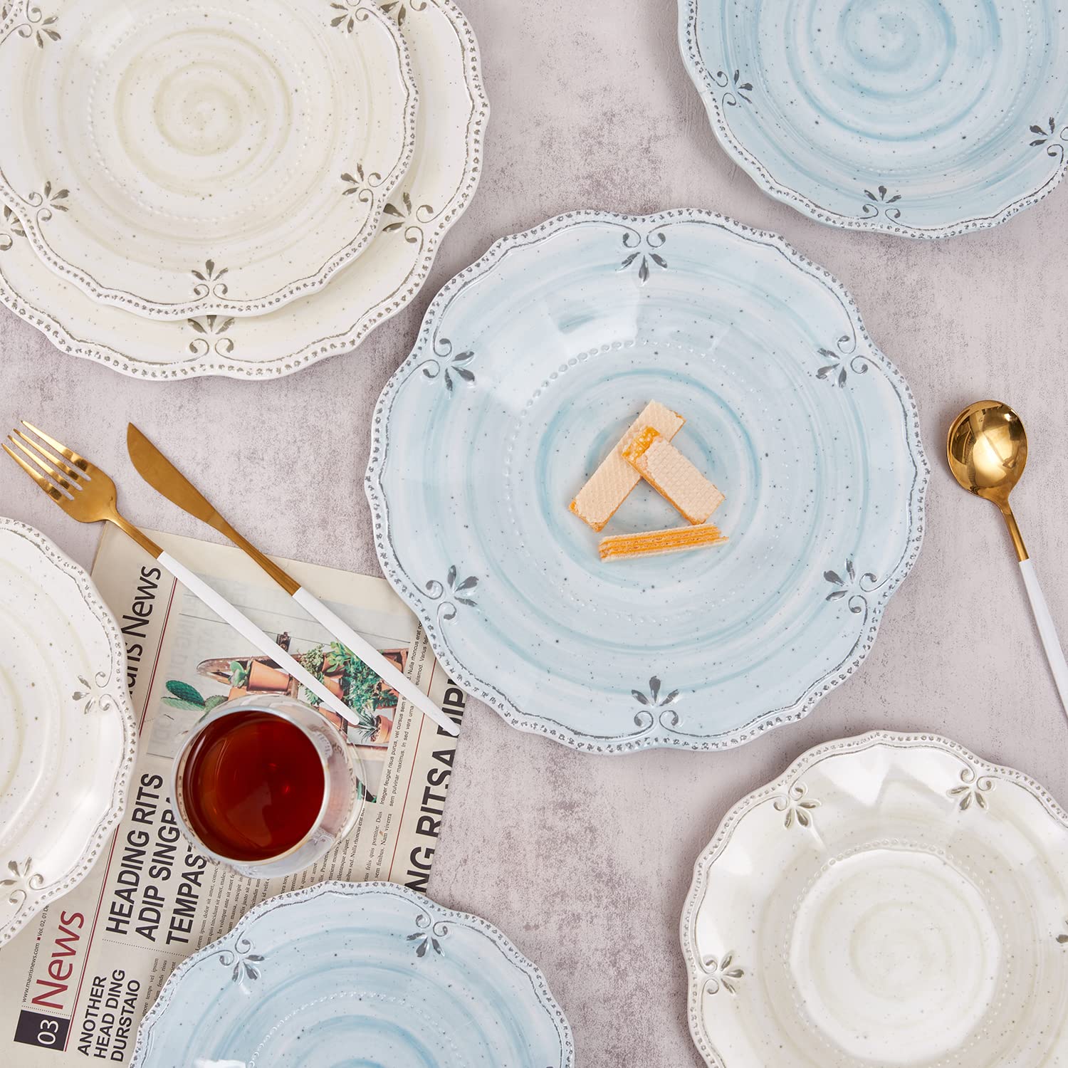 12 Piece Melamine Dinnerware Sets Service for 4 - Includes 4 Dinner Plates 4 Salad Plates and 4 Bowls Made of A5 Melamine Use at Home & Outdoor Dining, Picnic, Camping and Rvs - Swirls Design
