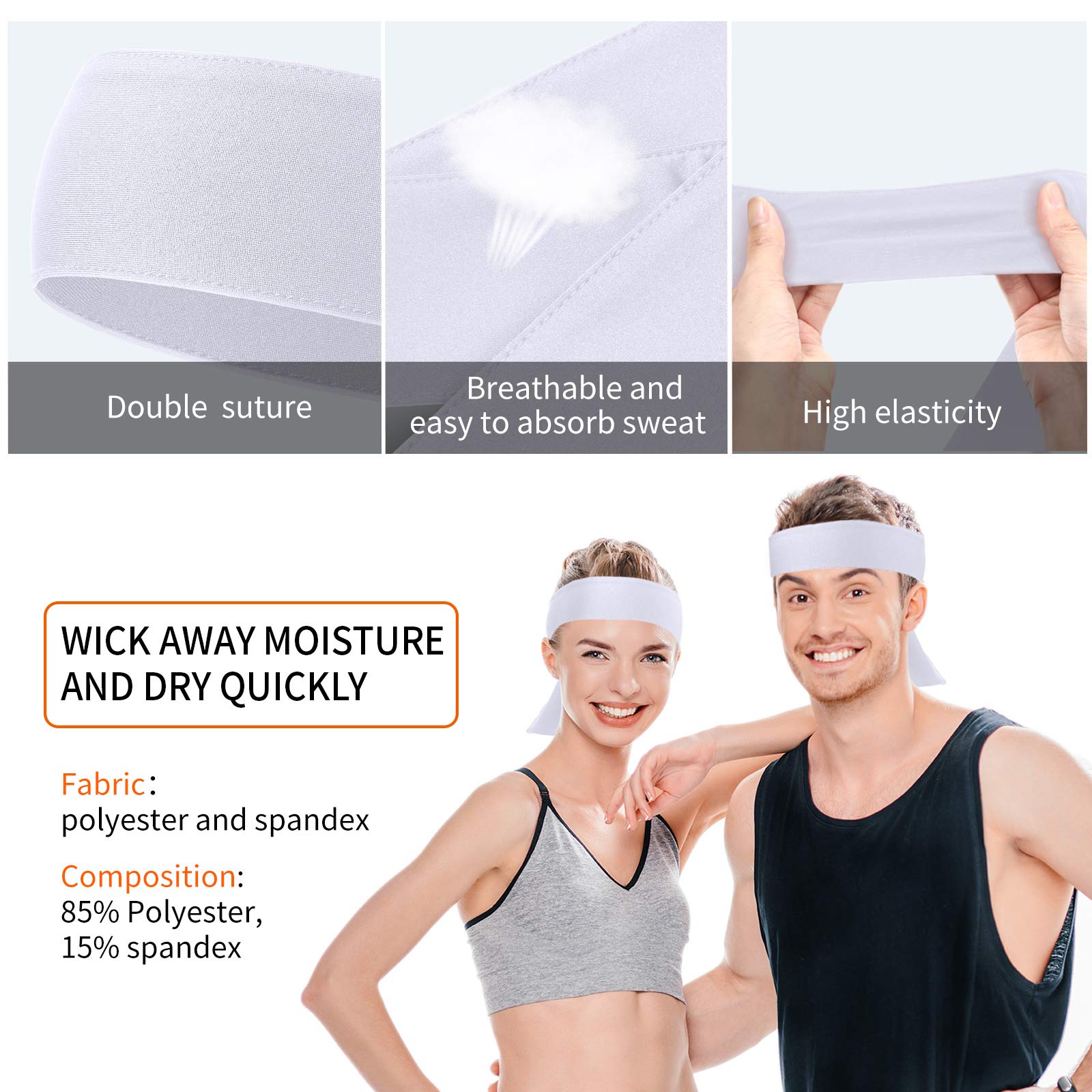 12 Pieces Unisex Dry Head Band for Sports - Basketball, Running, Tennis, Karate, Athletics (White)