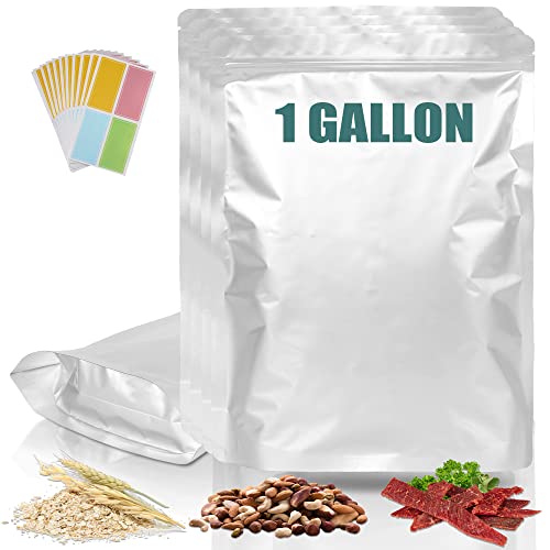 35 Pack 1 Gallon Mylar Bags for Food Storage with Labels(40pcs), Size 10''x15'' Mylar Bags 1 Gallon with Extra Thick 4.7 Mil Each Side, Heat Sealable Bags for long term food storage