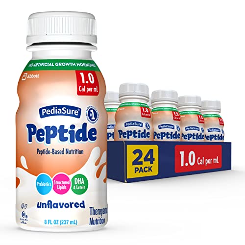 PediaSure Peptide 1.0 Cal, Peptide-Based Formula, Sole-Source Nutrition Drink for Tube Feeding or Oral Nutrition, Unflavored, 8-fl-oz Bottle, Pack of 24